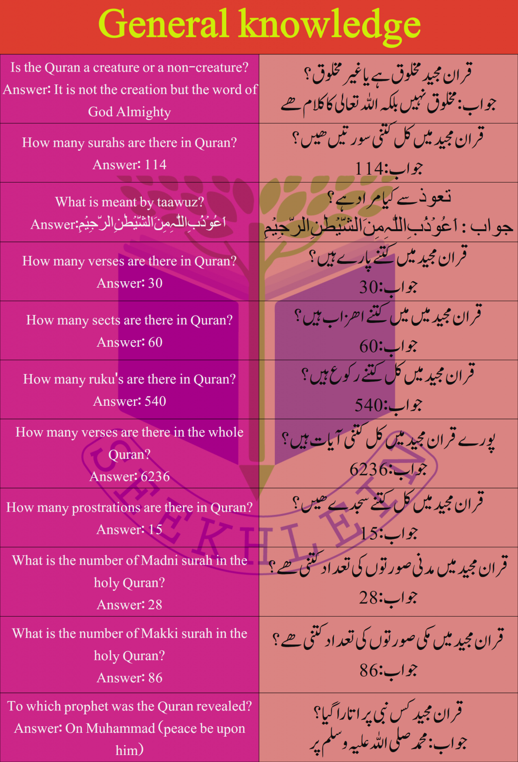 Solved Mcqs about Quran and Islamic GK questions with answers - Seekhlein