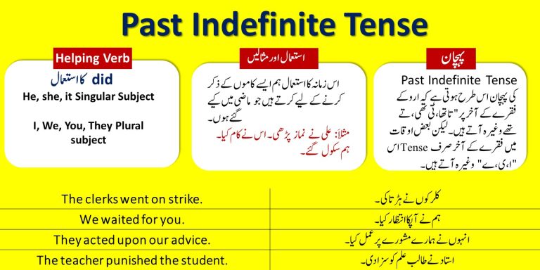 Past Indefinite Tense With Urdu To English Examples - Seekhlein