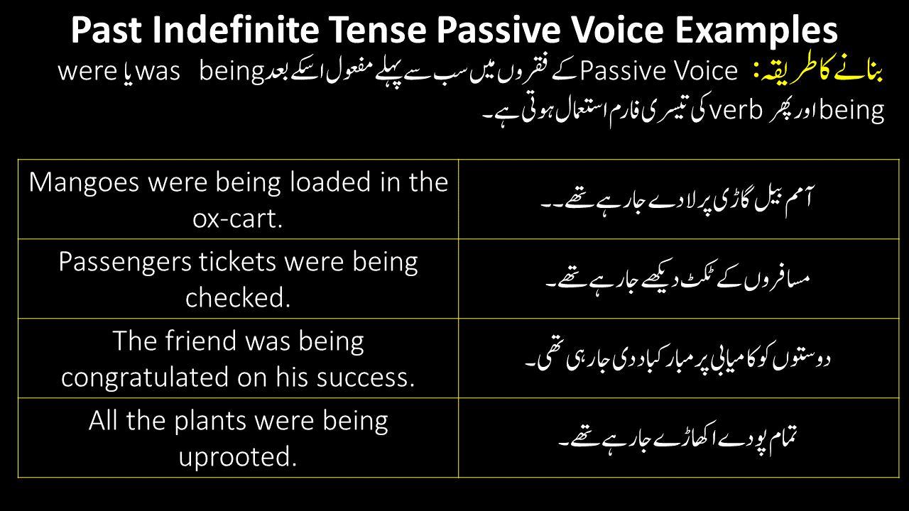 Past Continuous Passive Voice Tense With Urdu To English Examples ...